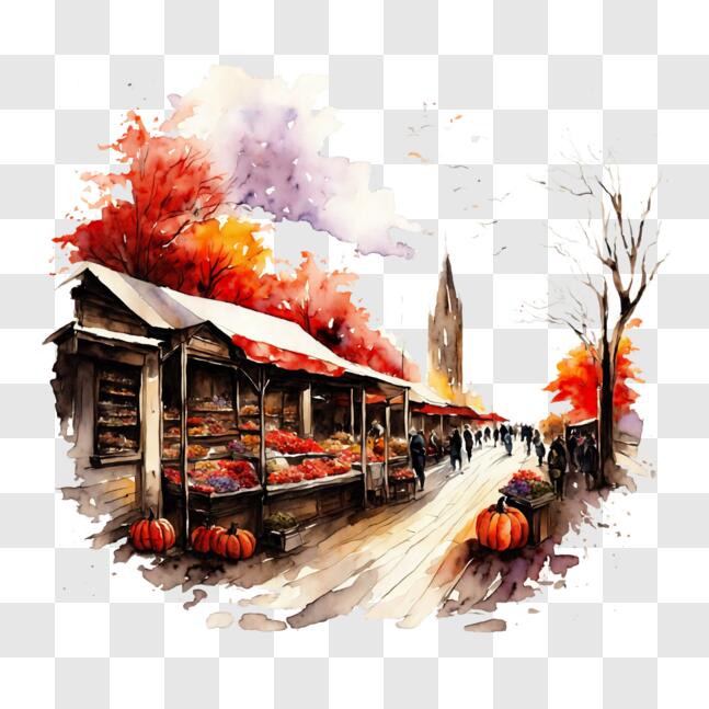 Download Fall Outdoor Market with Pumpkins and Flowers PNGs Online ...