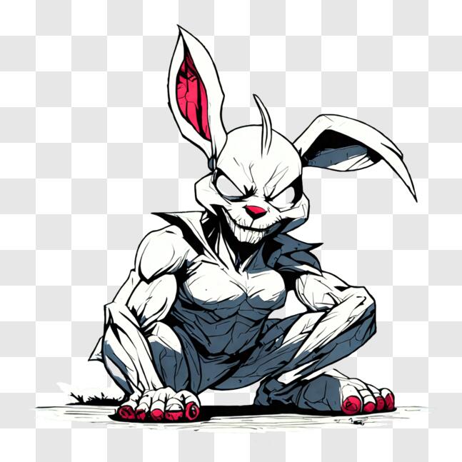 Download Strong Bunny Sitting on the Ground in Black and White PNGs ...