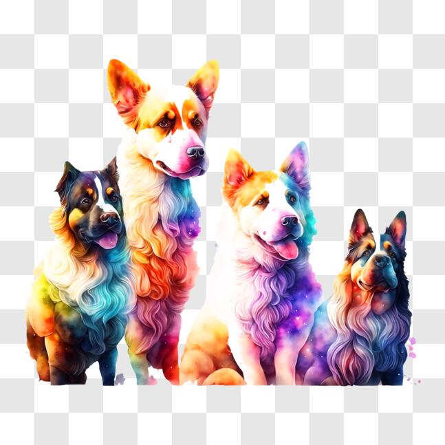 Download Group of Colorfully Painted Dogs Sitting Together PNGs Online ...