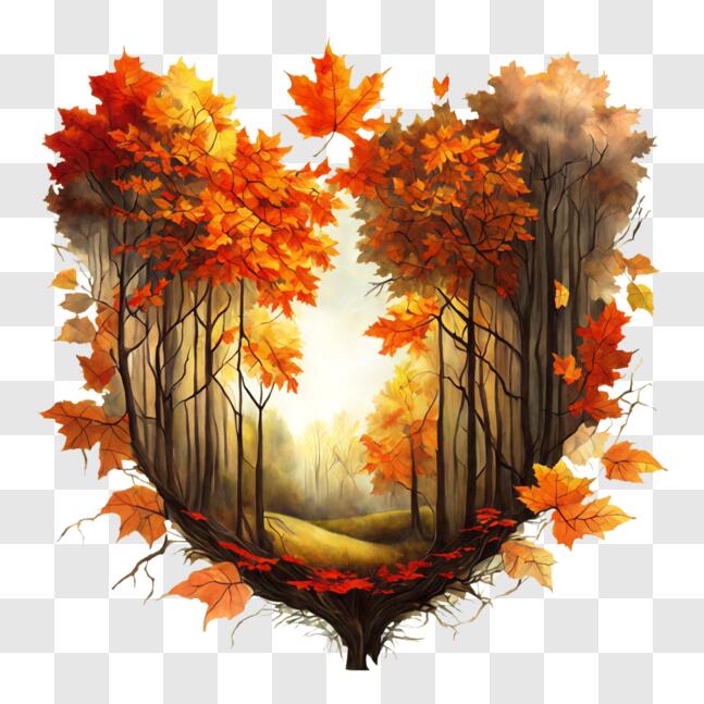 Download Heart-shaped Forest with Autumn Leaves and Trees PNGs Online ...