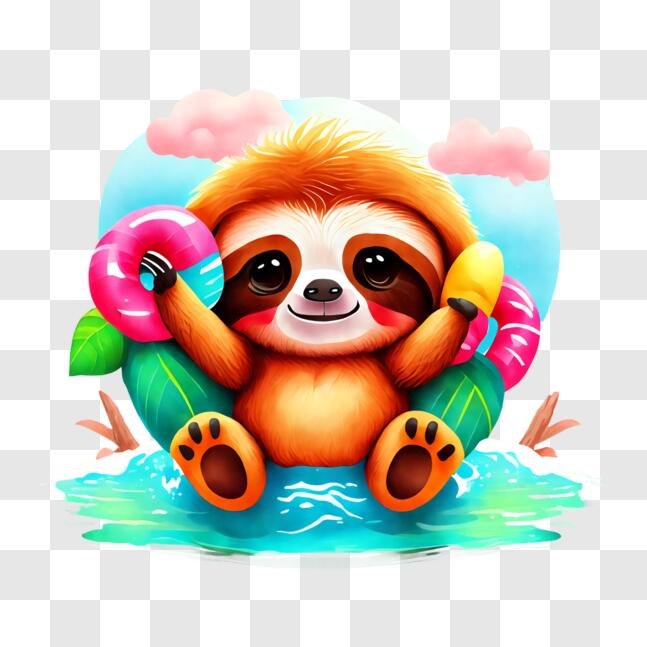 Download Cute sloth enjoying summer with ice cream and balloons PNGs ...