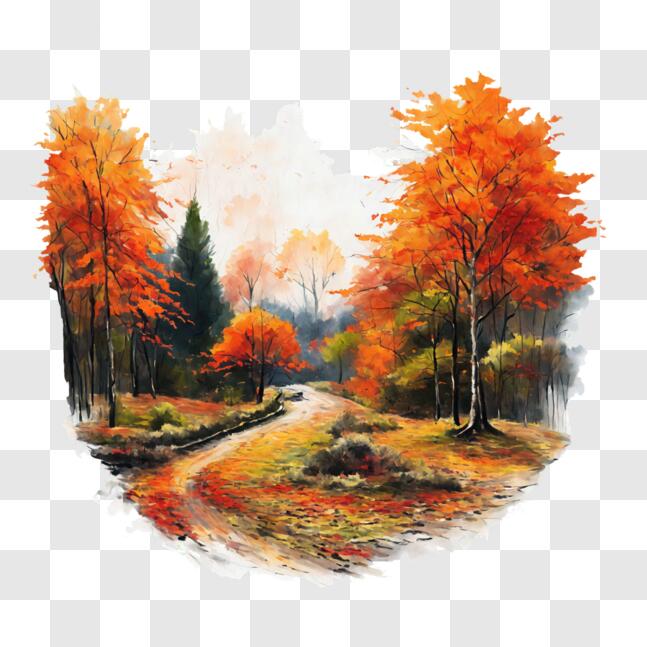 Download Autumn Forest Painting with Vibrant Fall Colors PNGs Online ...