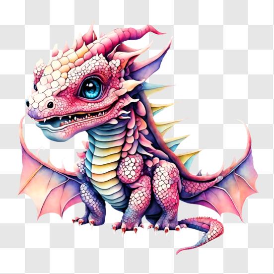 Download Cute Baby Dragon with Purple and Pink Wings on a Black ...