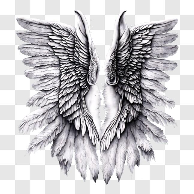 Download Black and White Angel Wings with Feather Teardrop PNGs Online ...