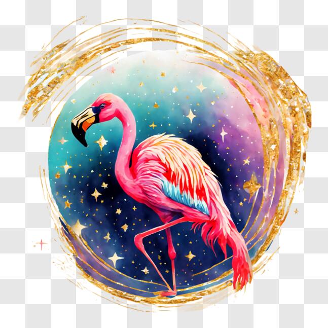 Download Pink Flamingo Floating in Space with Stars and Glitter PNGs ...