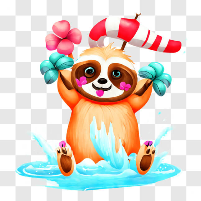 Download Cute sloth enjoying summer vacation with umbrella PNGs Online ...