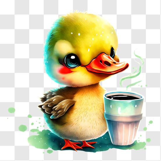 Download Happy Duckie Day - Cartoon Duck with Iced Coffee Cup PNGs ...