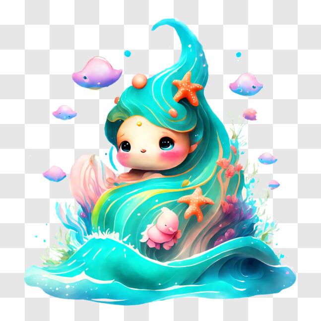 Download Cute Mermaid with Blue Hair in the Ocean PNGs Online ...