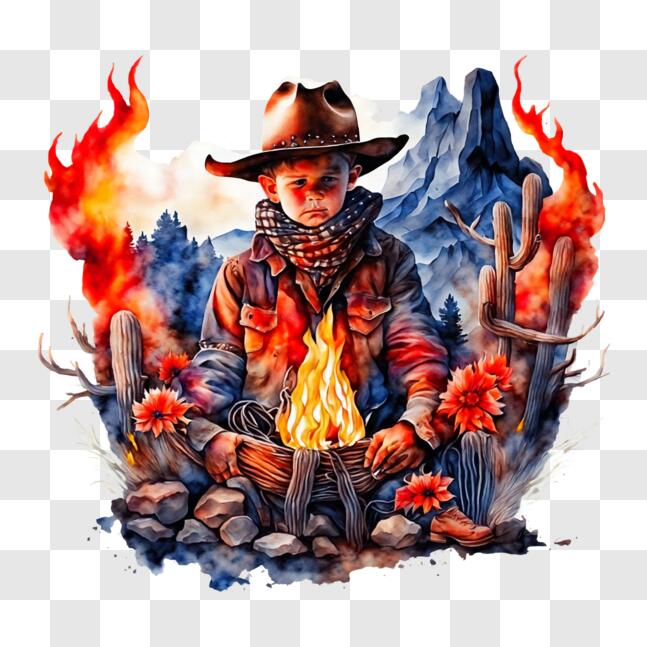 Download Cowboy Camping Illustration with Campfire PNGs Online ...