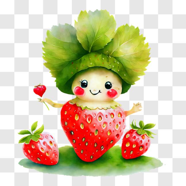 Download Cute Strawberry Character Holding Strawberries PNGs Online ...