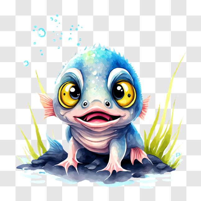 Download Adorable Blue Fish Cartoon Character PNGs Online - Creative ...