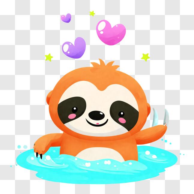 Download Cute Sloth Swimming with Hearts and Stars PNGs Online ...