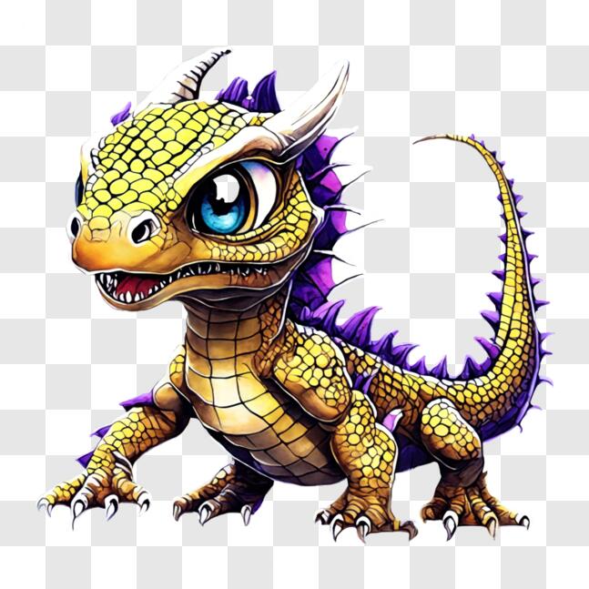 Download Cute Yellow Dragon with Blue Eyes and Purple Horns PNGs Online ...