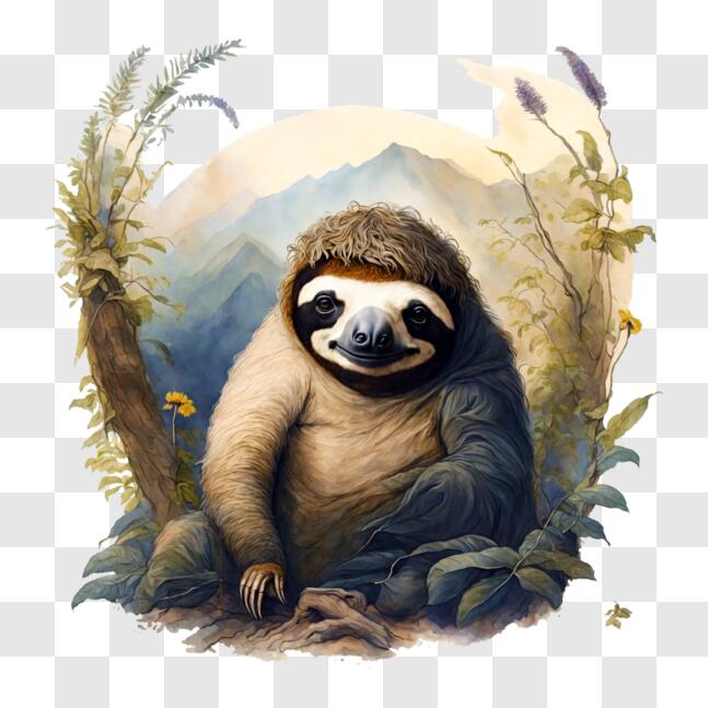 Download Adorable Sloth Sitting in the Woods PNGs Online - Creative Fabrica