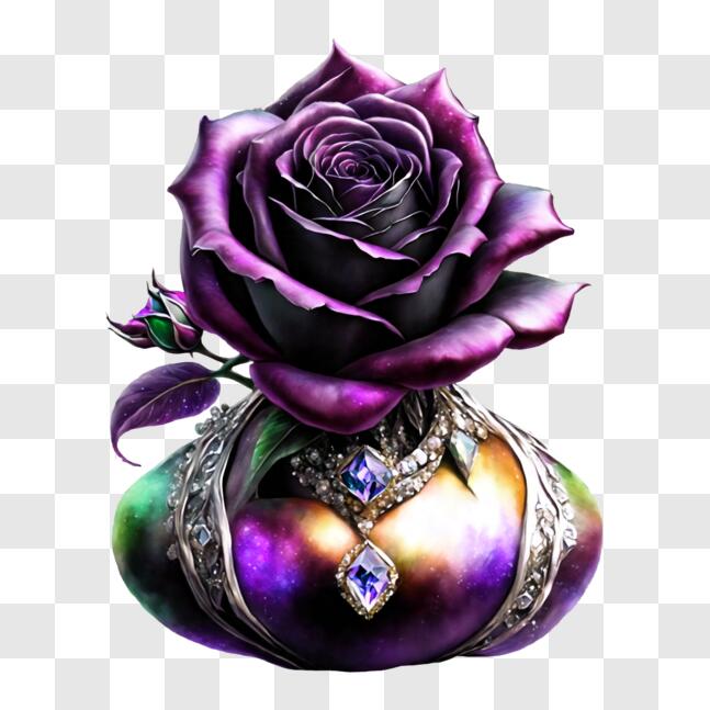 Download Purple Rose in Ornamental Vase with Diamonds and Gemstones ...