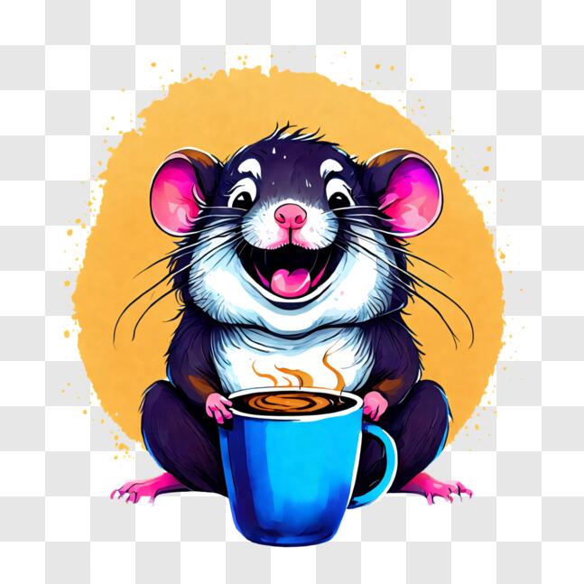 Download Cute Rat Drinking Coffee from Orange Cup PNGs Online ...
