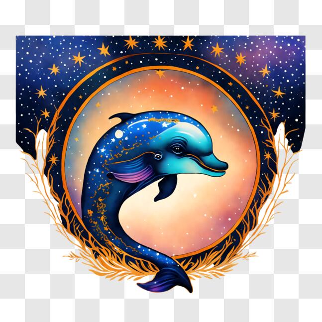 Download Dolphin in Space with Stars PNGs Online - Creative Fabrica