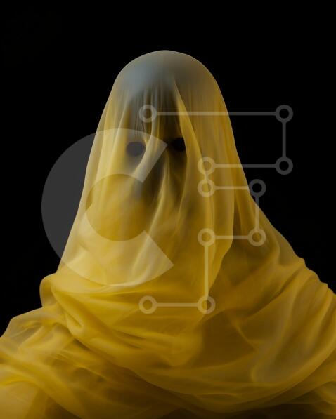 Mysterious Yellow Veiled Figure stock photo | Creative Fabrica