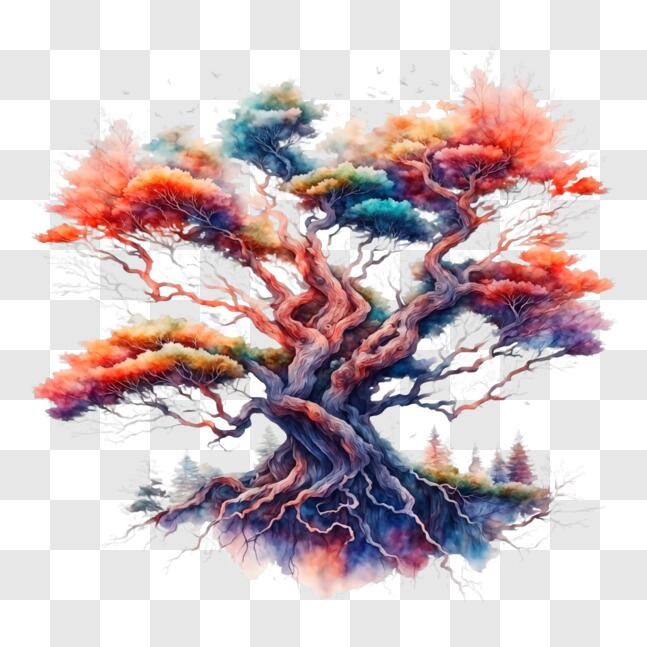 Download Vibrant Tree with Multi-Colored Leaves and Roots PNGs Online ...