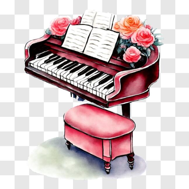 Download Pink Piano with Roses and Music Sheets PNGs Online - Creative ...