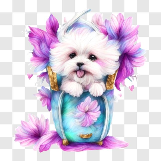 Download Cute Dog in Flower-Covered Box PNGs Online - Creative Fabrica