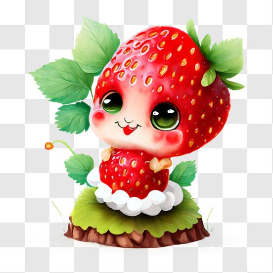 Download Cartoon Strawberry with Big Eyes and Green Leaves PNGs Online ...