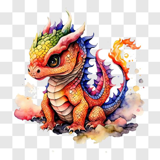 Download Colorful Dragon Sitting on Clouds PNGs Online - Creative Fabrica