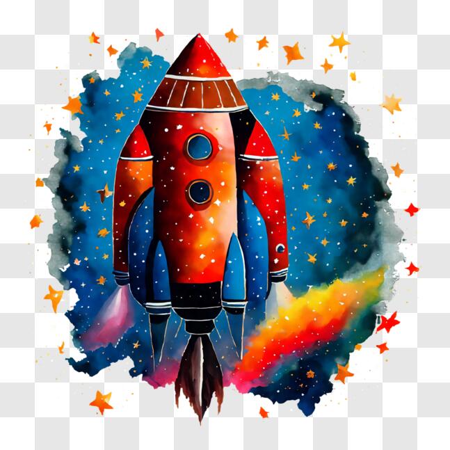 Download Colorful Rocket Ship Floating in Space with Stars PNGs Online ...
