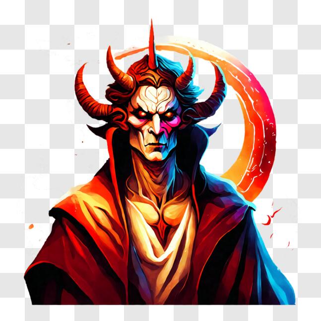 Download Menacing Demon in Red Robe with Horns PNG Online - Creative ...
