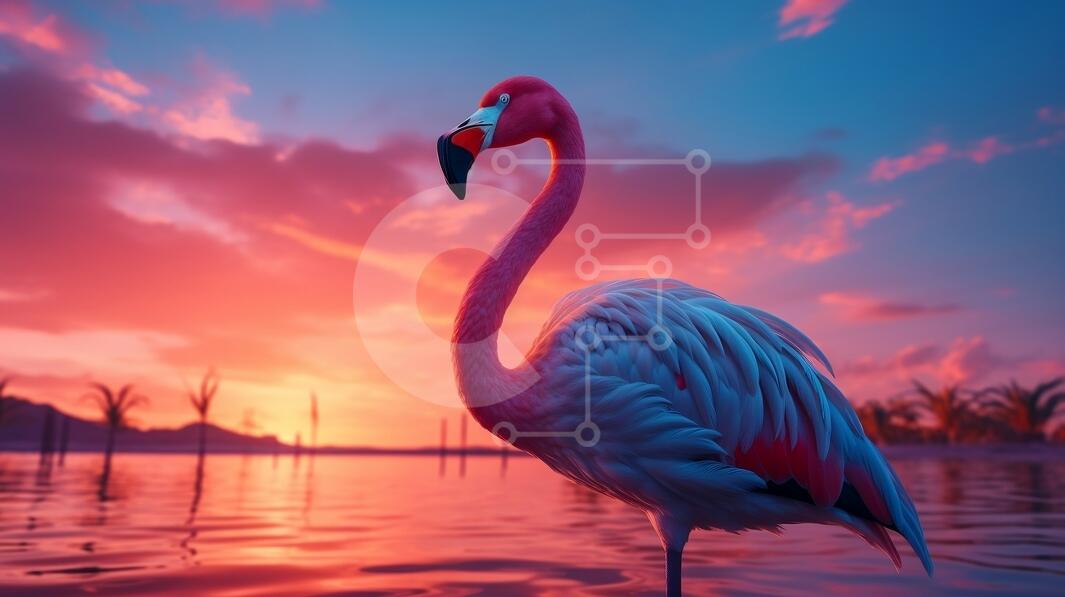 Beautiful Flamingo at Sunset stock photo | Creative Fabrica