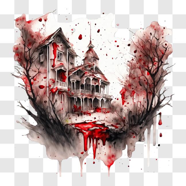 Download Scary House Painting with Blood Dripping PNGs Online ...