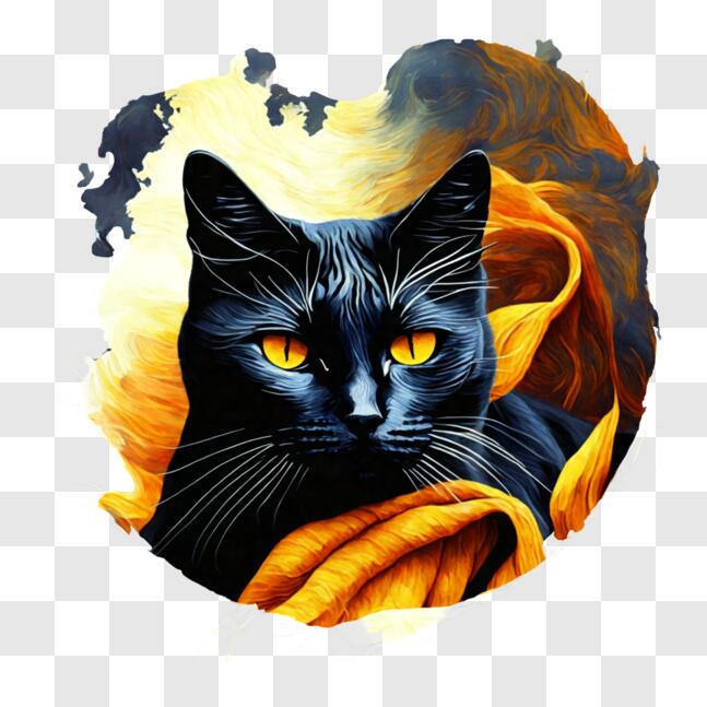 Télécharger Chat noir aux yeux jaunes dans un cercle orange PNGs En Ligne - Creative Fabrica