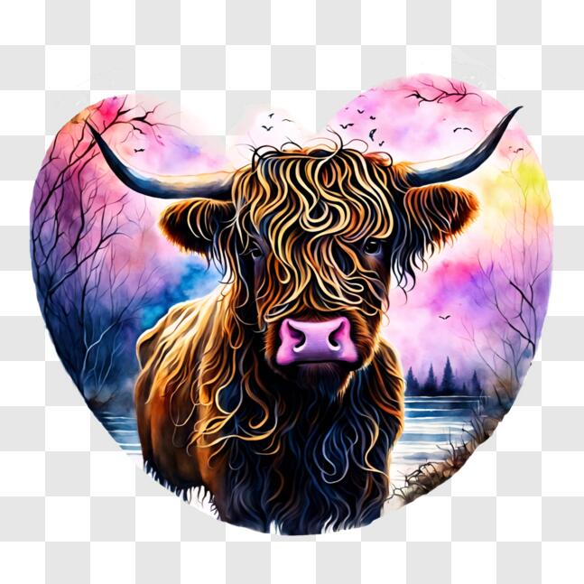 Download Abstract Heart-Shaped Highland Cow Painting PNGs Online ...