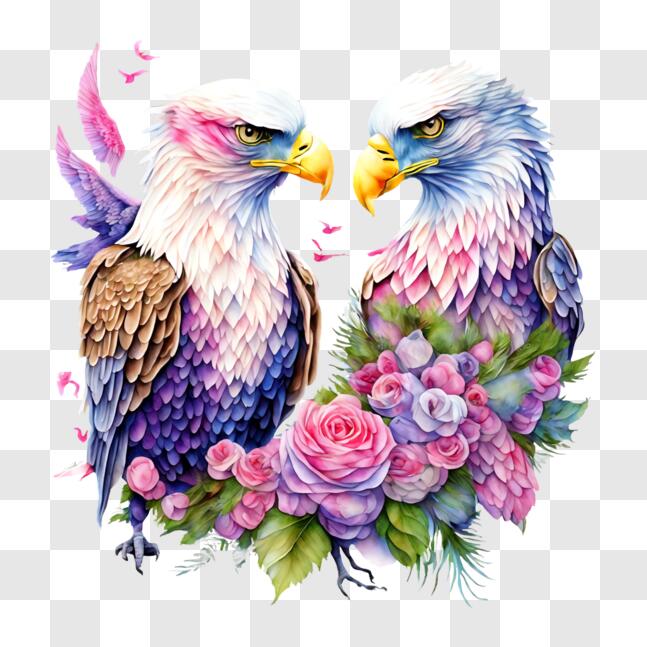 Download Two Bald Eagles with Bouquet of Pink Roses PNGs Online ...