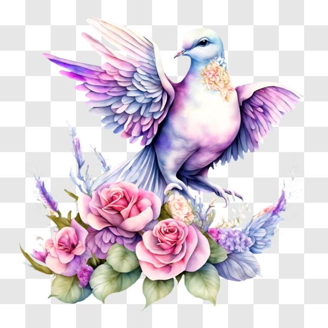 Download Purple Dove on Pink Roses and Flowers PNGs Online - Creative ...