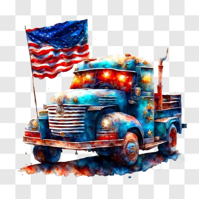 Download Vintage Truck with American Flag PNGs Online - Creative Fabrica