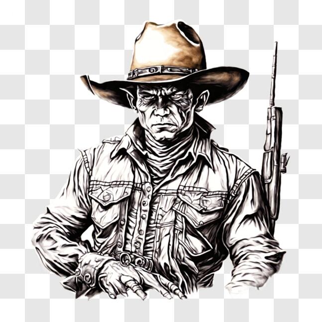 Download Cowboy with Gun in Old-West Outfit PNGs Online - Creative Fabrica
