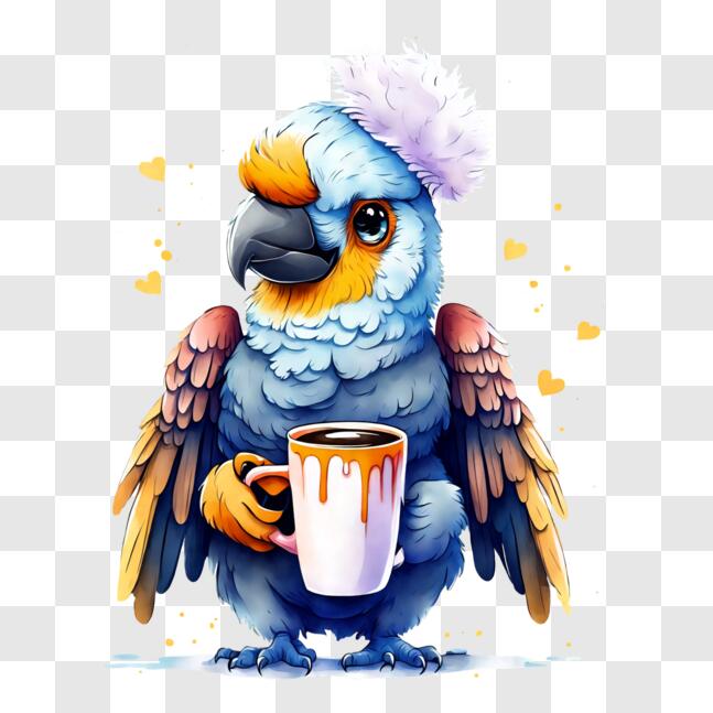 Download Colorful Parrot Holding an Ice-Cold Coffee Cup PNGs Online ...
