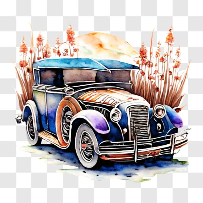 Download Watercolor Painting of Classic Car in Nature PNGs Online ...