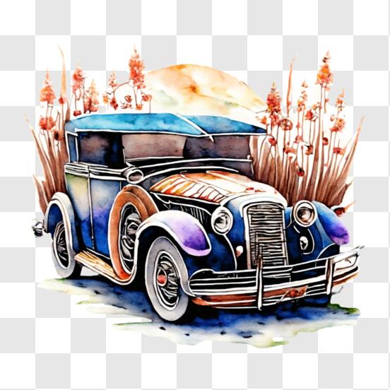 Download Watercolor painting of a classic muscle car PNGs Online ...