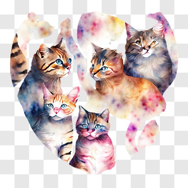 Download Colorful Cat Collage in Heart Shape PNGs Online - Creative Fabrica