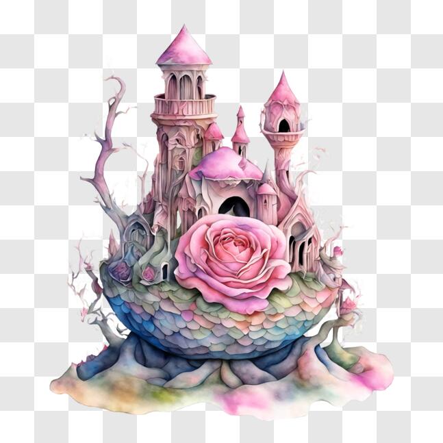 Download Pink Rose in Elaborately Decorated Fantasy Castle PNGs Online ...