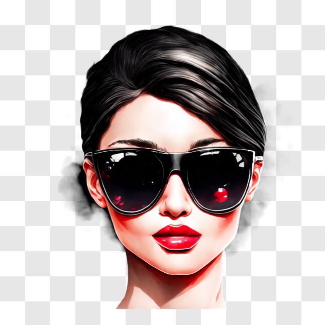 Download Digital Illustration of Smiling Woman with Sunglasses and Red Lipstick PNGs Online ...