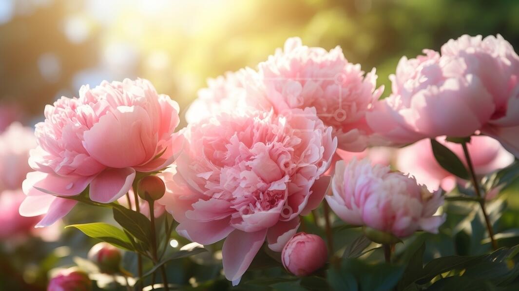 Beautiful Pink Peonies in Bloom with Sunlight stock photo | Creative ...