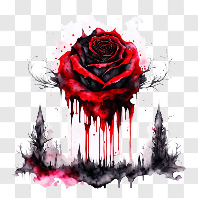 Download Red Rose with Bloody Drippings on Abstract Black Background ...