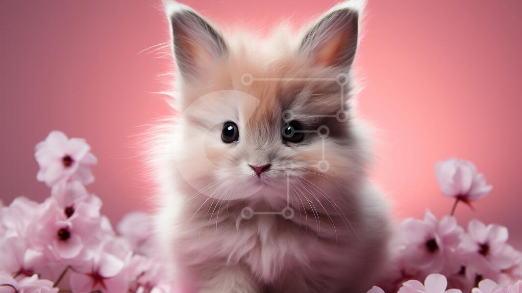 Adorable Rabbit in Whimsical Pink Flower Field stock photo | Creative ...