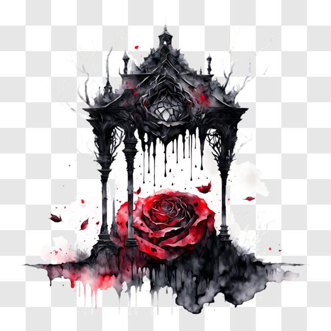 Download Gothic-style Structure with Ornate Rose and Dripping Water ...
