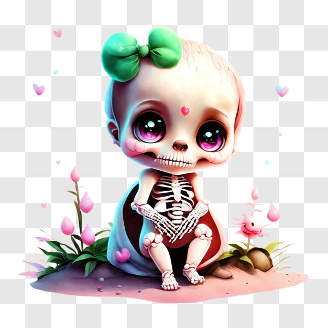 Download Cartoon Baby Skeleton with Pink Bows and Flowers PNGs Online ...