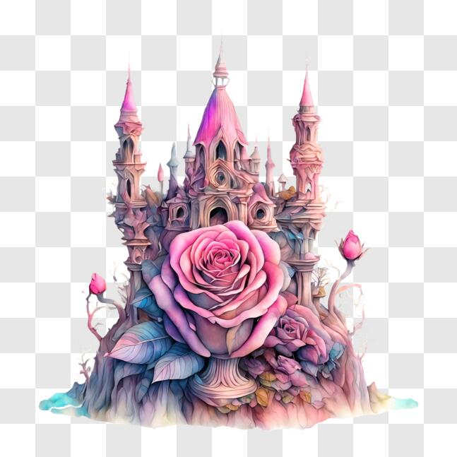 Download Castle with Pink Roses - Illustration, Poster, and Wallpaper ...