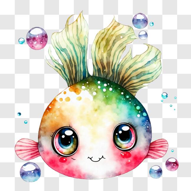 Download Colorful Fish Illustration with Bubbles PNGs Online - Creative ...
